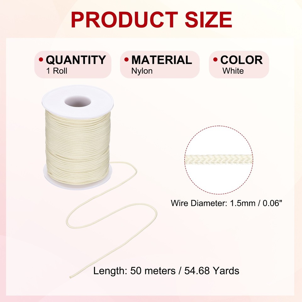 1.5mm 55 Yards Nylon String Bracelet String Braided Nylon Thread White ...