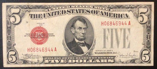 1928-E UNITED STATES PAPER MONEY - 5 DOLLARS RED SEAL BANKNOTE! | eBay