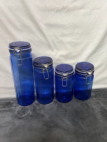 4 Vintage Cobalt Blue Glass Canisters 13”, 10” (x2) and 8" | eBay