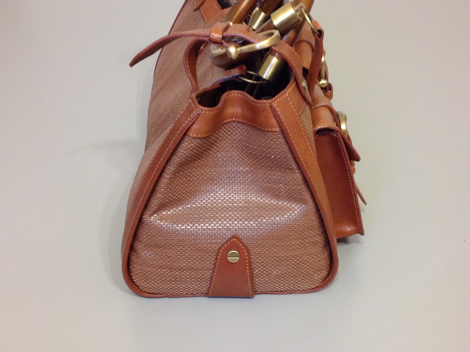 BURBERRY PRORSUM Brown Leather Bag Satchel Handbag Bamboo Handles ...