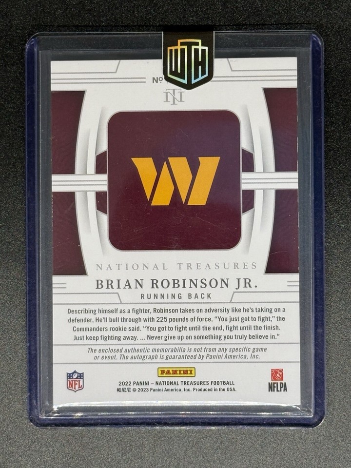 2022 Panini National Treasures NFL Gear Brian Robinson JR. RPA On Card ...
