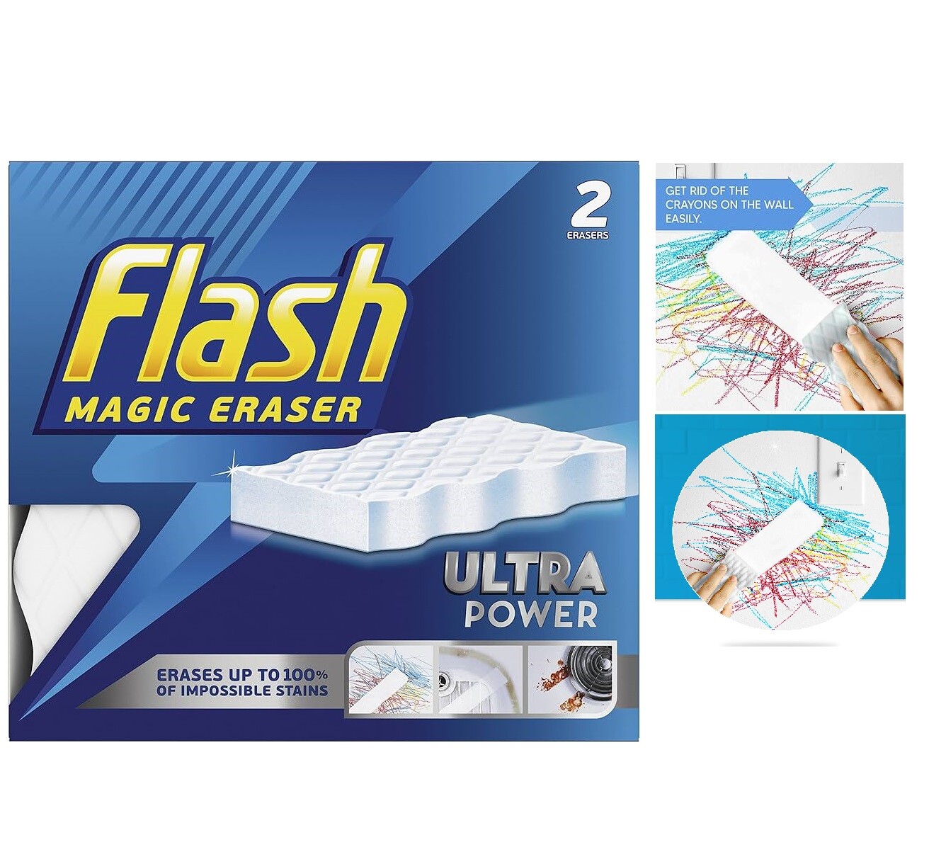 Flash Magic Eraser Ultra Power Re-Usable Sponge Remover Stain Scuffs ...