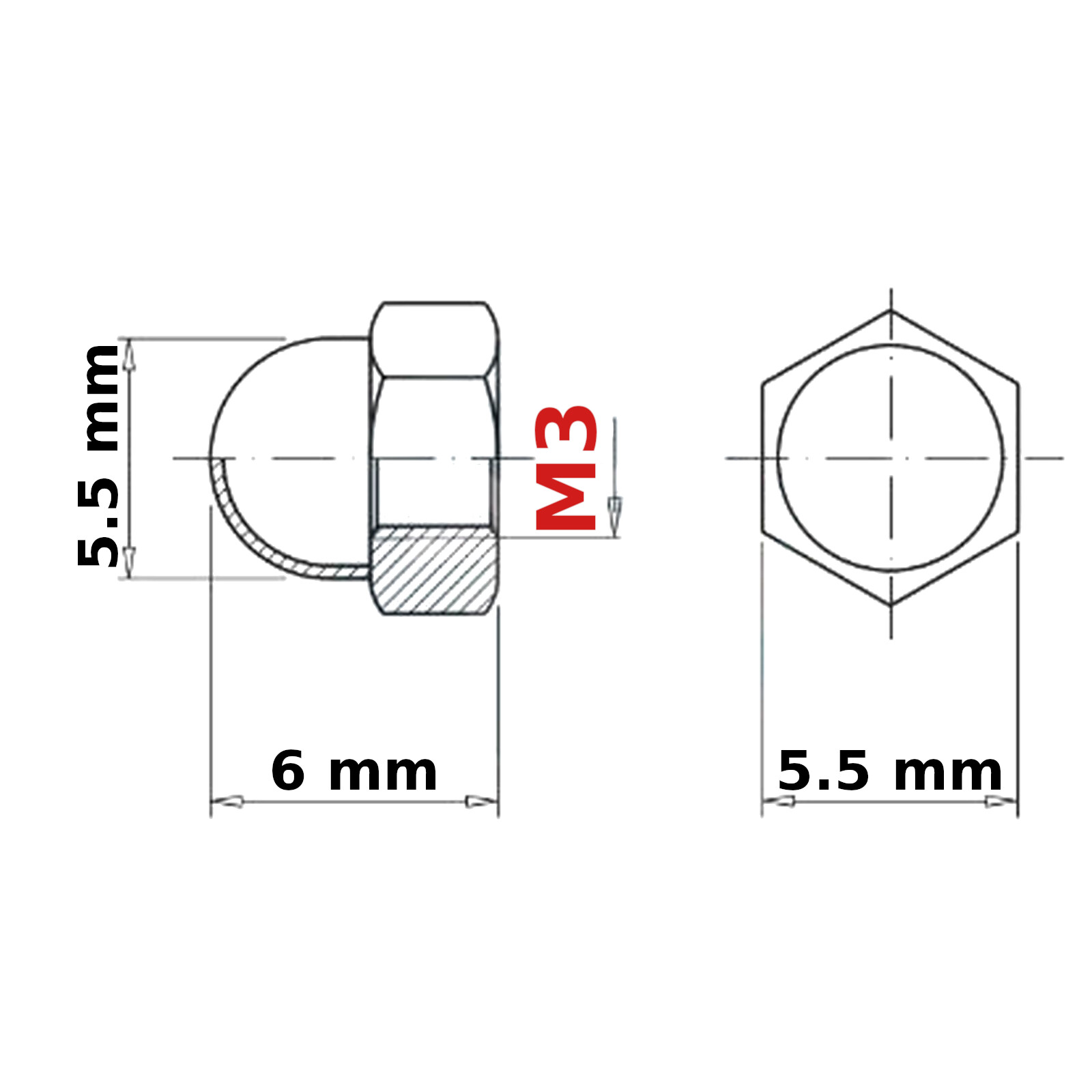DOME NUTS M3 M4 M5 M6 M8 M10 M12 M16 ACORN BLIND CAP HEX NUT BRIGHT ...