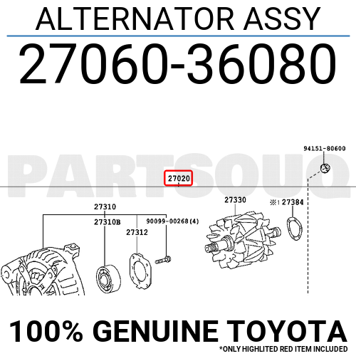 2706036080 Genuine Toyota ALTERNATOR ASSY 27060-36080 | eBay
