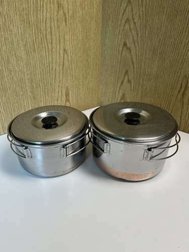 Camping Stainless Steel Sauce Pans Nesting With Folding Handles Lids | eBay