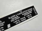 Hitch Rating Label/Sticker fits K5 Blazer Yukon Suburban GM Receiver ...