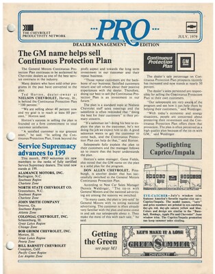 July 1979 Chevrolet Dealers Newsletter "Pro" #73 | eBay