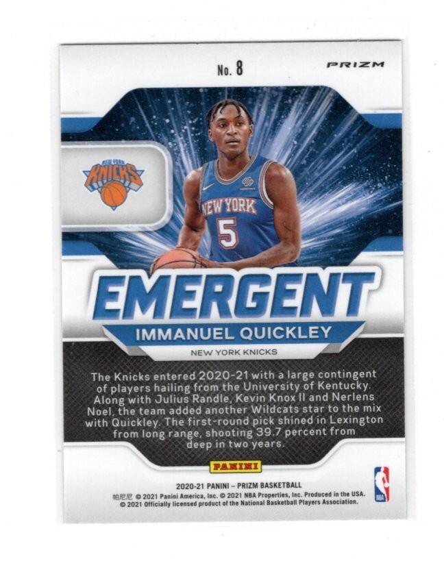 2020/21 Panini Prizm Emergent Silver Prizms #8 Immanuel Quickley Rookie ...