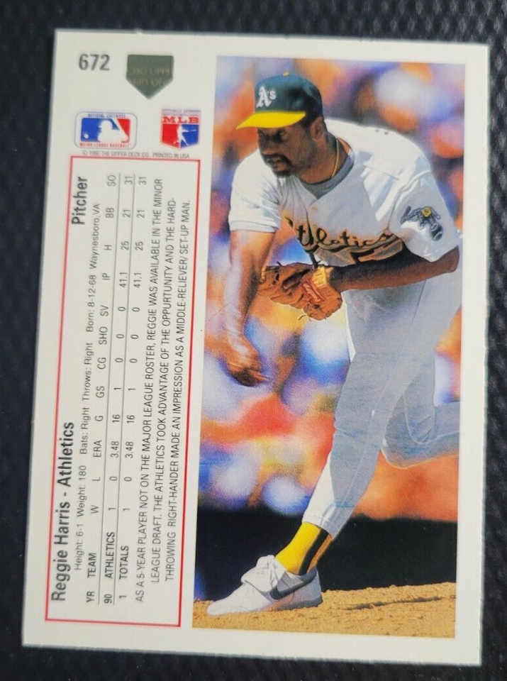 1991 Upper Deck REGGIE HARRIS Oakland Athletics Baseball MLB Card #672 ...