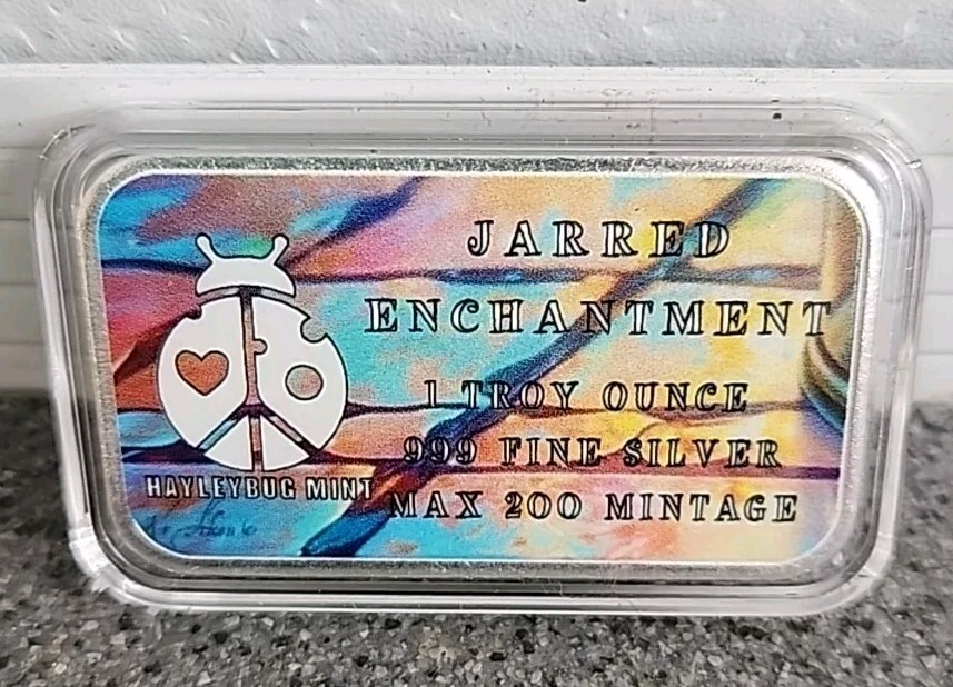 1 OZ .999 PURE SILVER HAYLEYBUG JARRED ENCHANTMENT COLORIZED ART BAR ...
