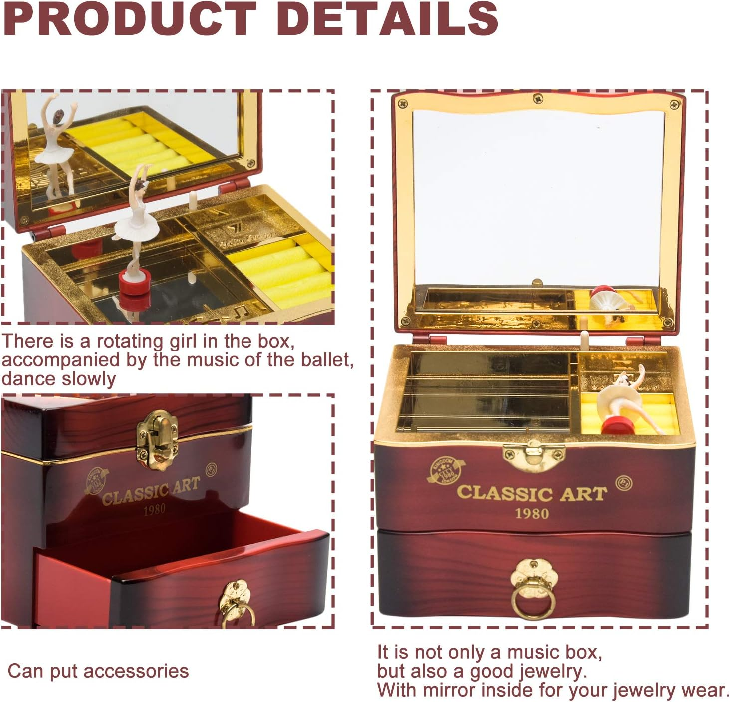 Musical Jewellery Box with Classic Rotating Ballerina Dancer Music Box ...