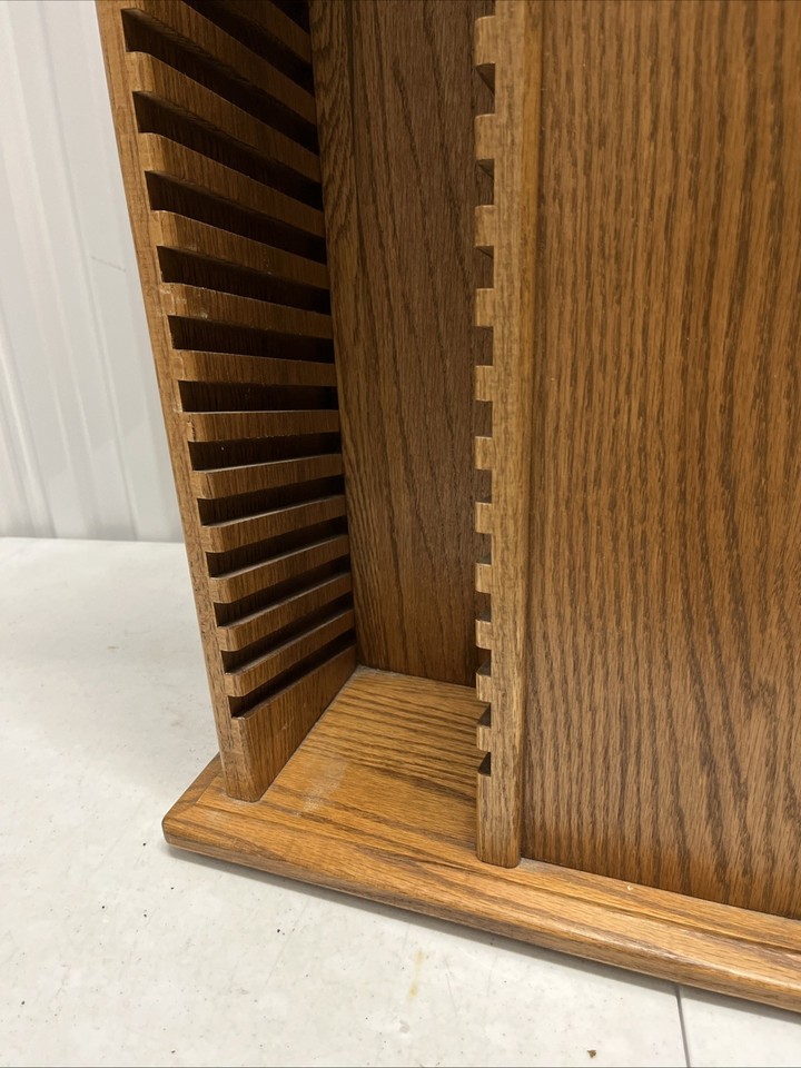 Vintage Solid Oak Rotating/Spinning 120 CD DVD Storage Tower Floor Rack ...