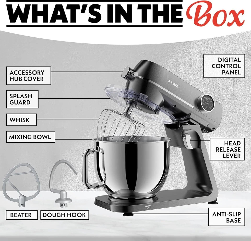 Gourmia Digital Stand Mixer - 7 QT Tilt-Head Kitchen Mixer with LED ...