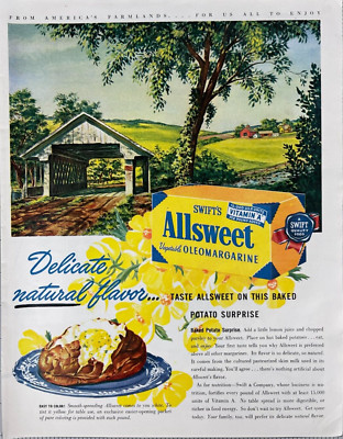 Swift's Allsweet 1948 Magazine Print Ad Vegetable Oleomargarine ...