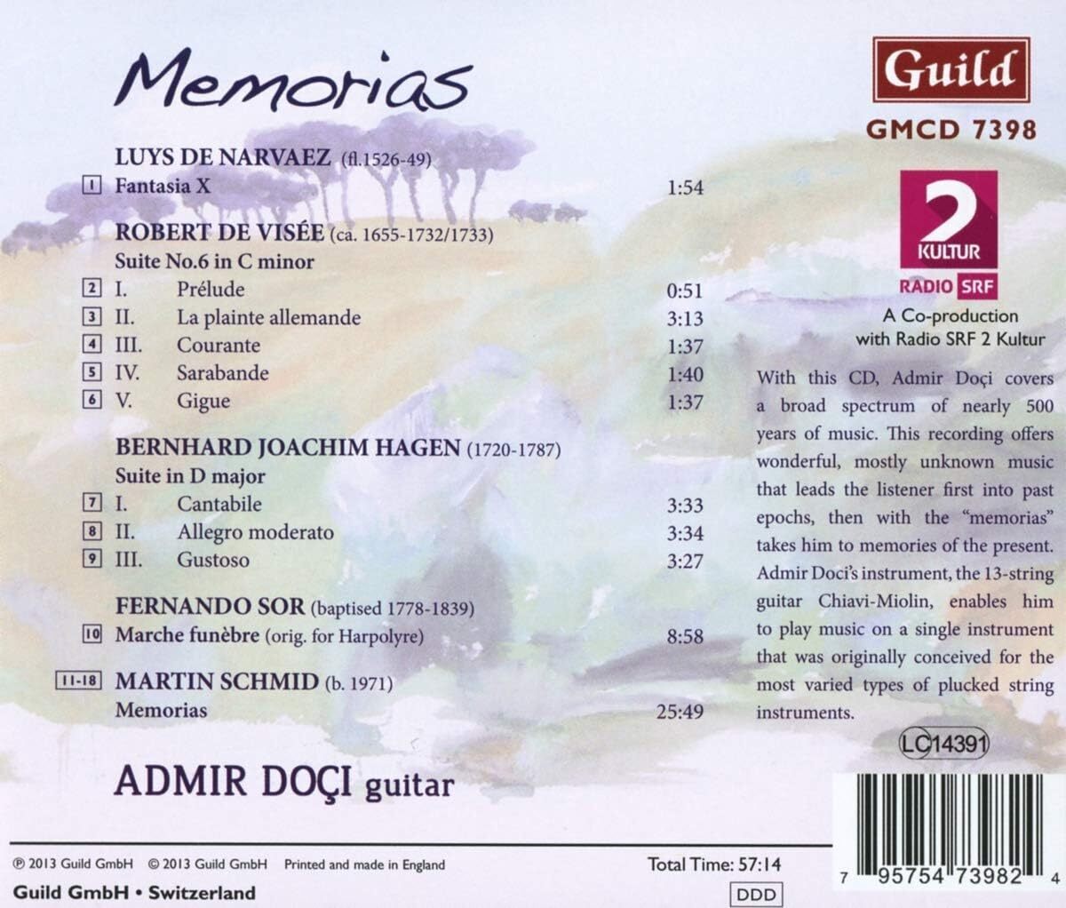Admir Doci Memorias: Guitar Music By De Narvaez/De Visée/Schmid (CD ...