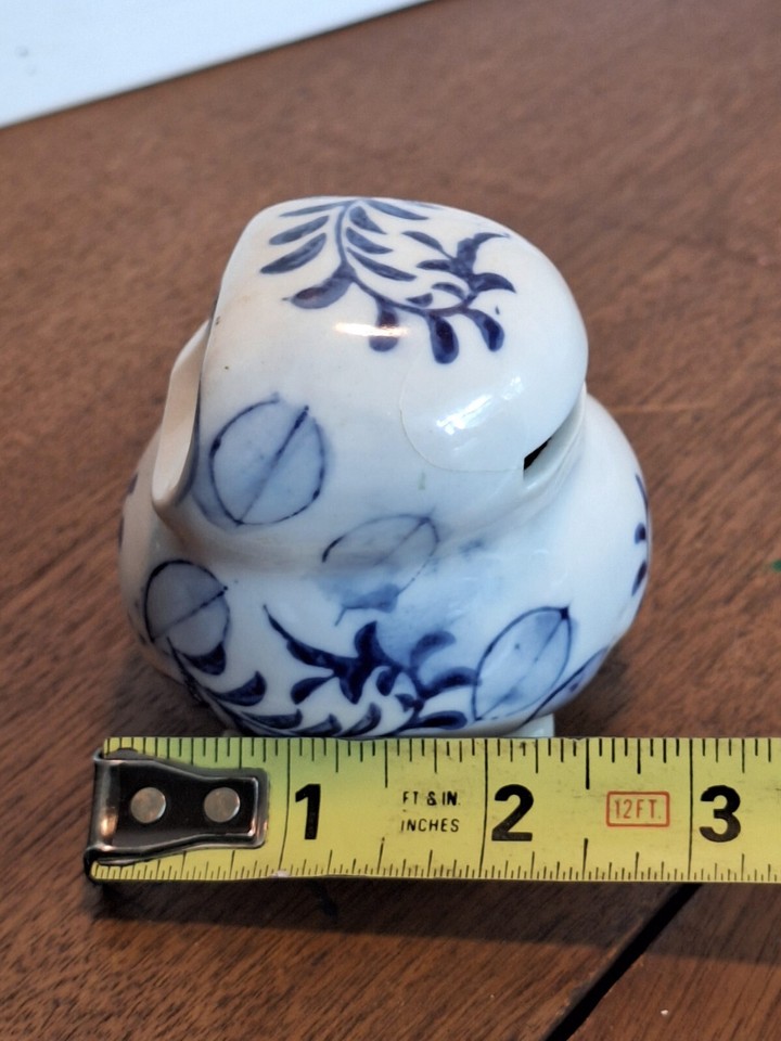 Vintage Ceramic White Owl w/Blue Floral Design Small 3"T Penny Bank ...