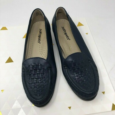 Softspots Womens 7.5 Dark Blue Leather Woven Loafers 4037 Low Heel | eBay