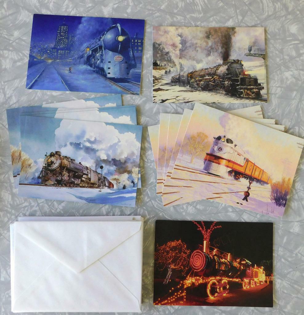Lot of 13 Leanin Tree Railroad Steam Engine Locomotive Train Christmas ...