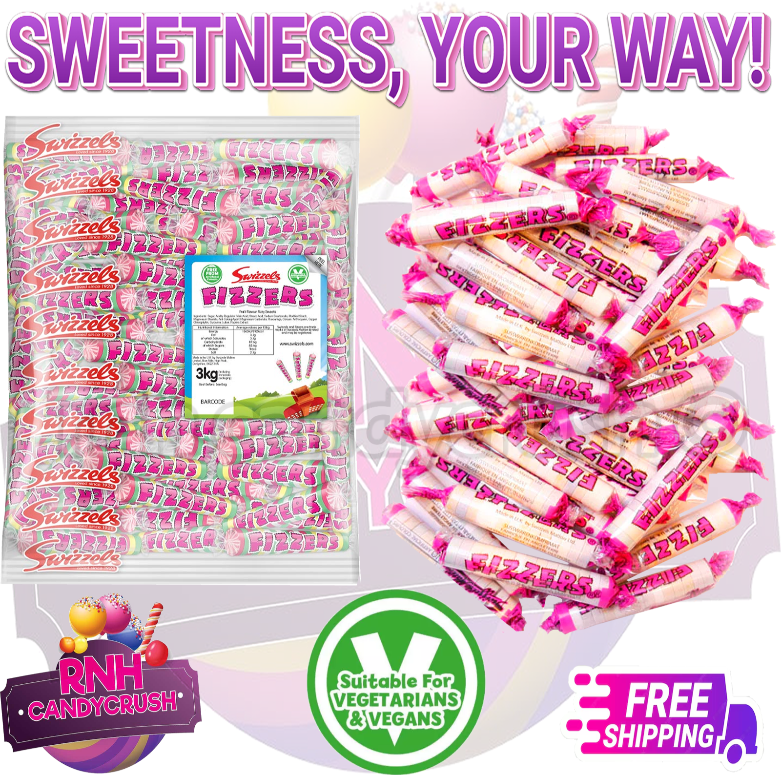 1 - 500 Swizzels Original Fizzers Wrapped 7g Roll Retro Sweets Kids ...