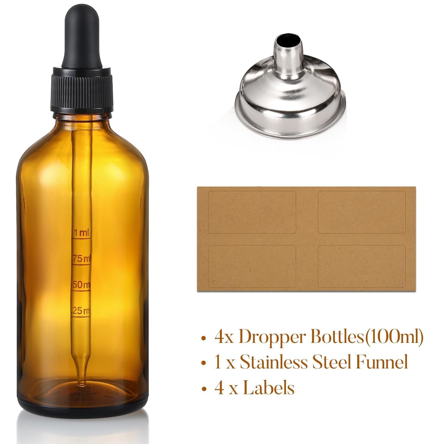 4 Pack 100ml Glass Dropper Bottles with Measured Dropper 3.4oz Dark ...