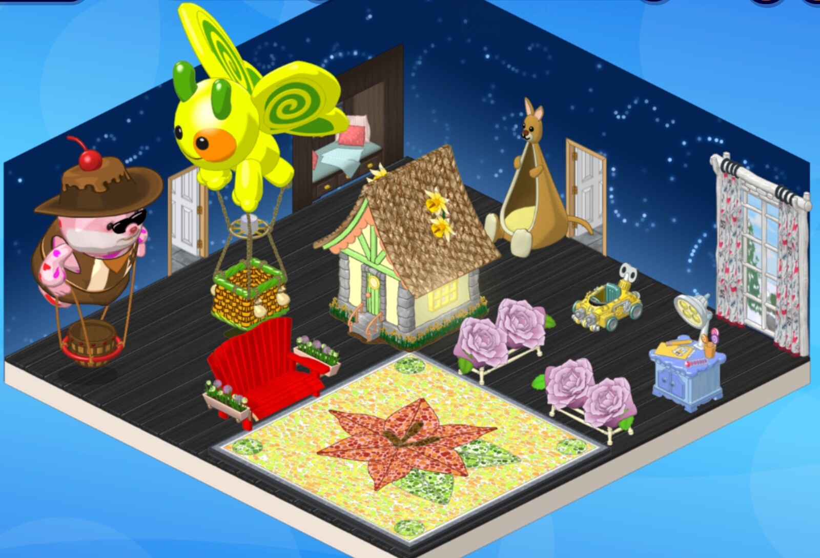 Webkinz virtual PROMO items - cottages, beds, vehicles, fountains, etc ...
