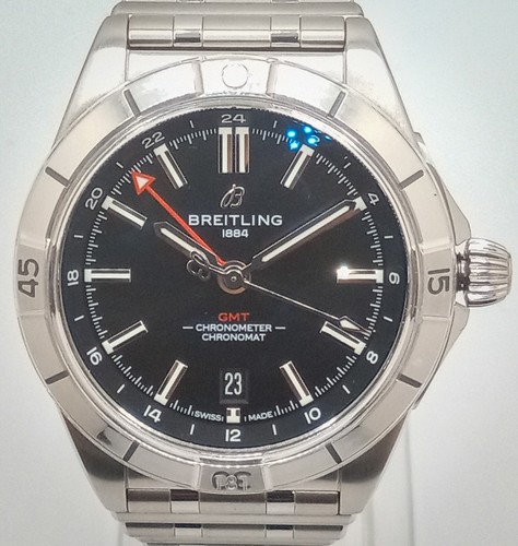 Rare Breitling Chronomat GMT 40MM A32398 Black Dial - Dual Time Zone ...