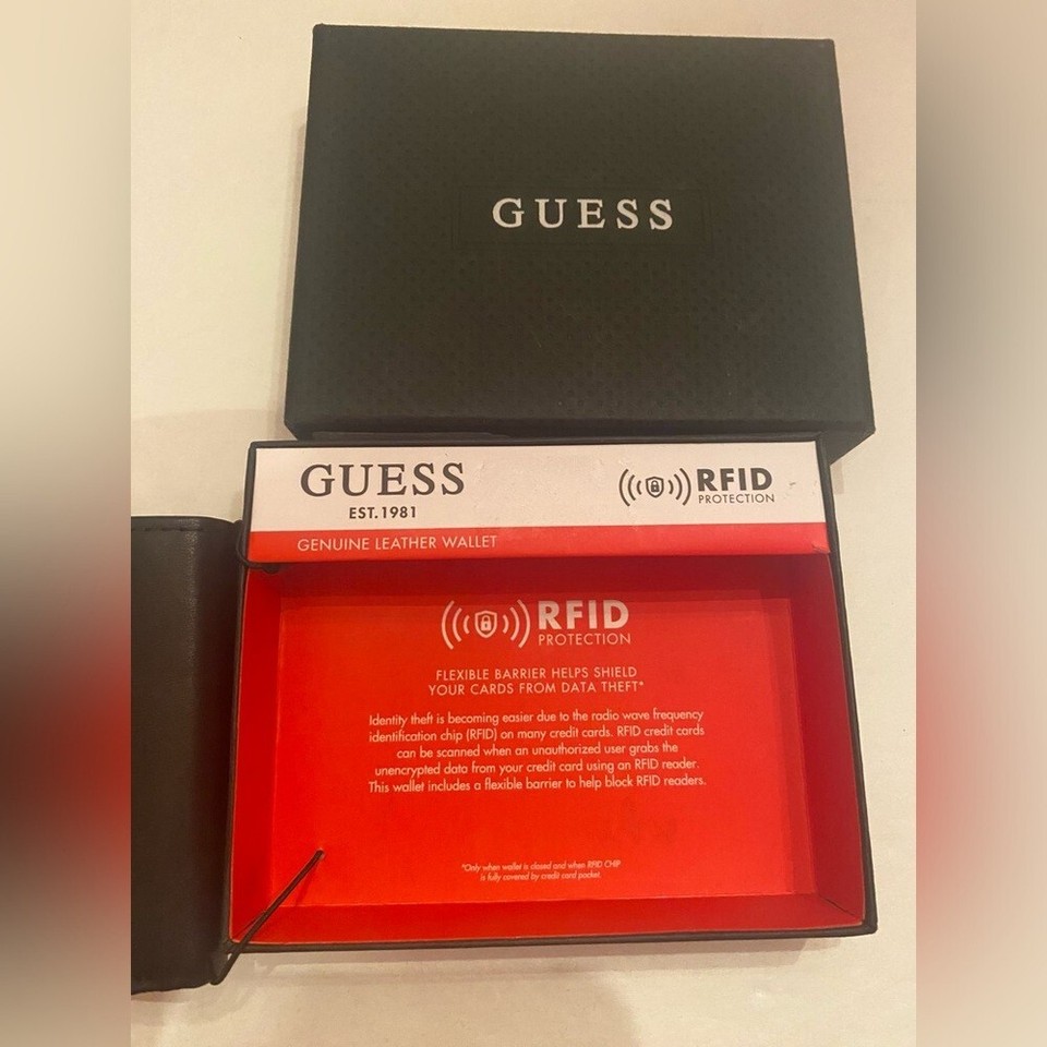 Guess Genuine Leather Wallet RFID Protection Black NWT | eBay