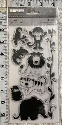 JUNGLE Monkey Lion Snake Elephant TPC Studio NEW Clear Rubber Stamps ...