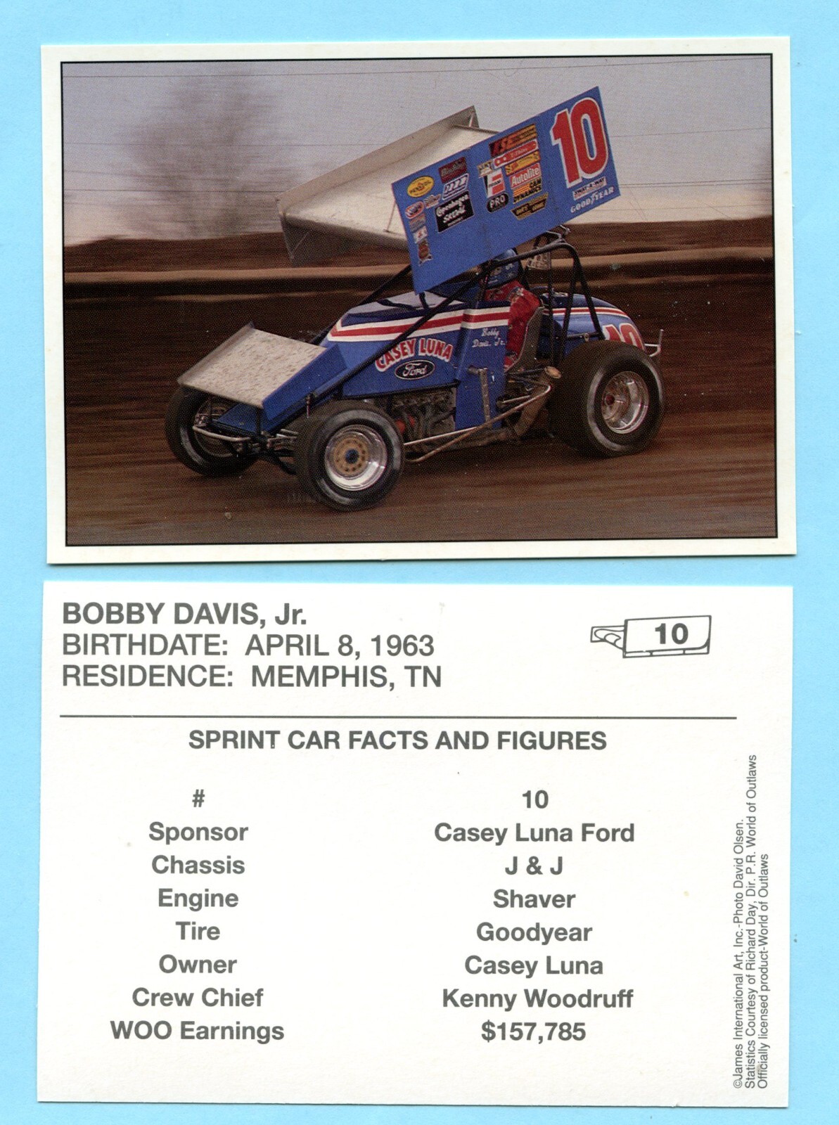 1990 World of Outlaws - Bobby Davis, JR Post Card - 10 | eBay