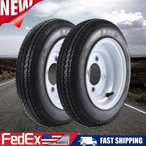 2 Pack Trailer Tires with Rims 4.80-8 4.80x8 480-8 6PR Load Range C, 4 ...