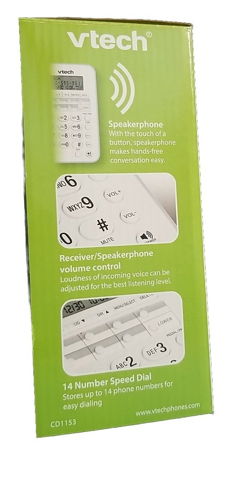 Vtech White Corded Speakerphone With Caller ID/Call Waiting CD1153 NEW ...