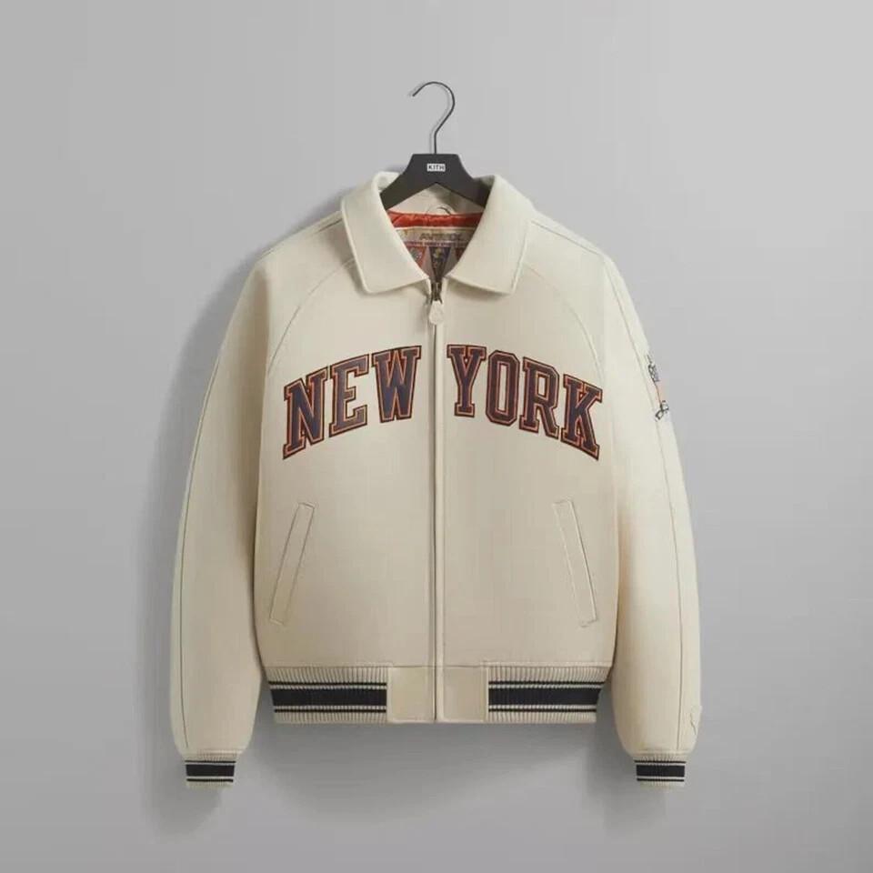 Avirex x KITH Knicks Varsity Jacket NBA New York Cream Bomber Limited ...