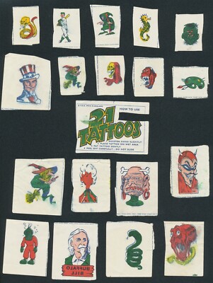 (18) 1968 TOPPS 21 TATTOOS & HEADER - TED WILLIAMS TATOO! MADE IN ...