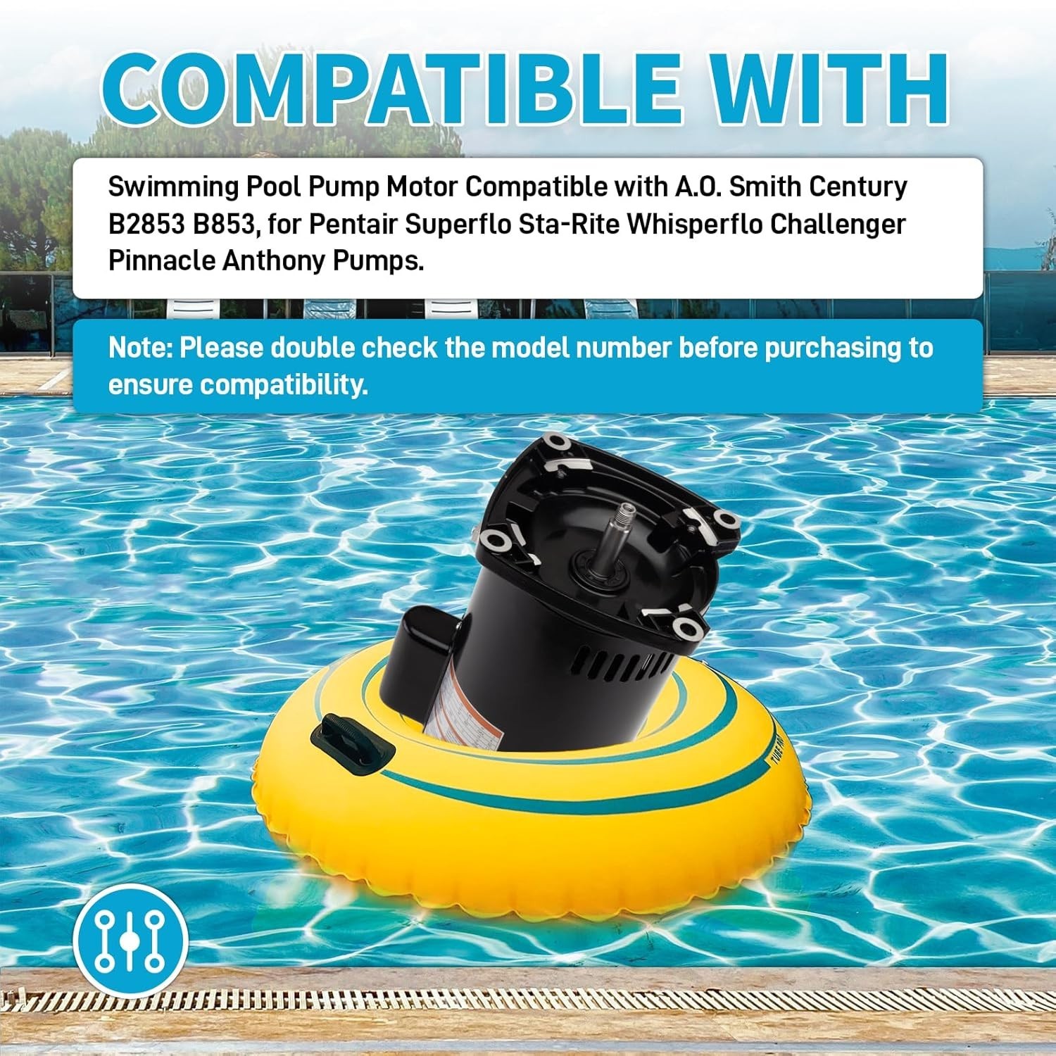 B2853 1HP Pool Pump Motor – 3450 RPM, 115/230V, 56Y Frame, PSC, OEM ...