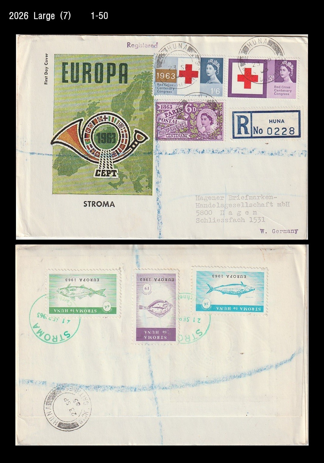 EUROPA,Queen Elizabeth II,Map,STROMA (HUNA) REG FDC,Cover to Germany ...