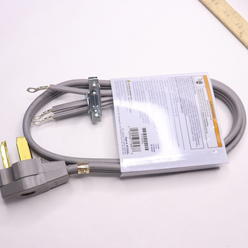 Whirlpool Power Cord For Electric Dryers Grey 3-Prong 30Amp 3ft PT220L ...