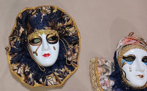 3 Ceramic Porcelain Hand Painted Masquerade Gala Wall Hanging Face ...