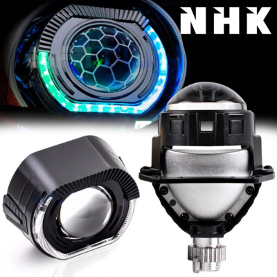NHK 2.5'' Bi LED Projector Lens RGB LED Angel Eye Shrouds Headlight DRL ...