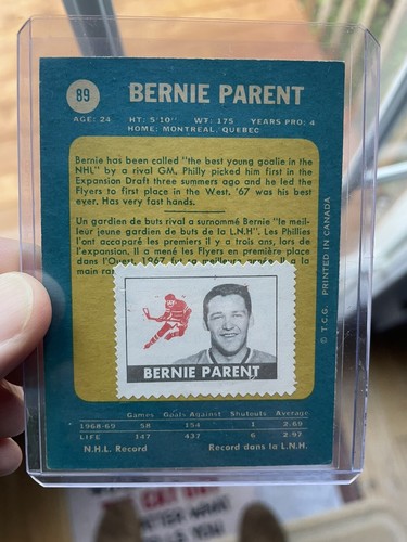 💥 Bernie Parent 1969-70 O-Pee-Chee With Player Stamp #89 1969 OPC HoFer ...