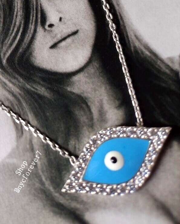 Protective Evil Eye Charm Talisman Blue CZ Necklace Enamel Sterling ...