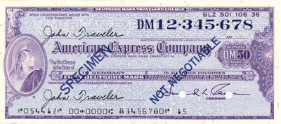 German American Express Company Travellers Cheque/Check - 50 Marks ...