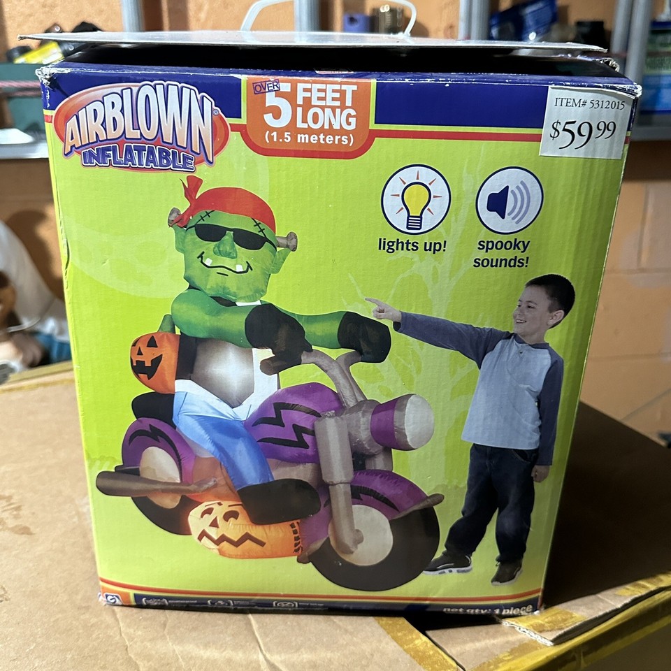 Gemmy Halloween Airblown Inflatable 5ft Frankenstein On Motorcycle In ...