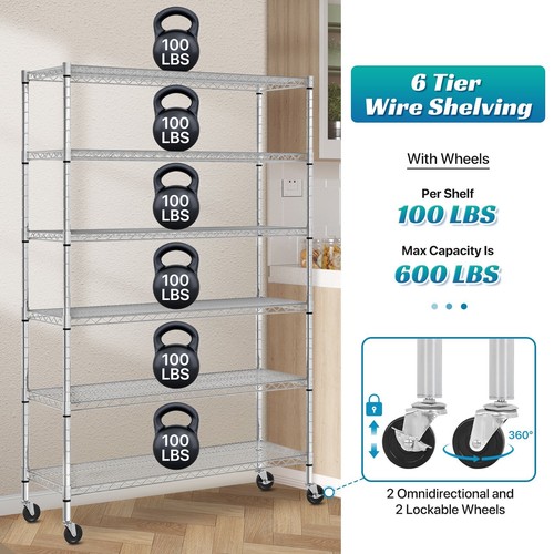 6-Tier Wire Shelving Unit NSF Metal Storage Rack 6000 LBS Capacity 18 ...