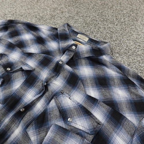 Bit & Bridle Shirt Mens 2XL Blue Plaid Flannel Western Pearl Snap Up ...