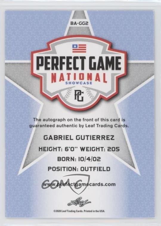 2020 Leaf Perfect Game National Showcase /50 Gabriel Gutierrez #BA-GG2 ...
