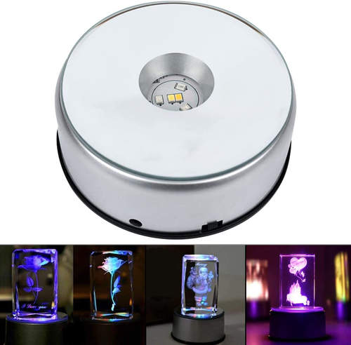 4" LED Rotating Display Base for Crystals Glass Art, Colorful Light ...