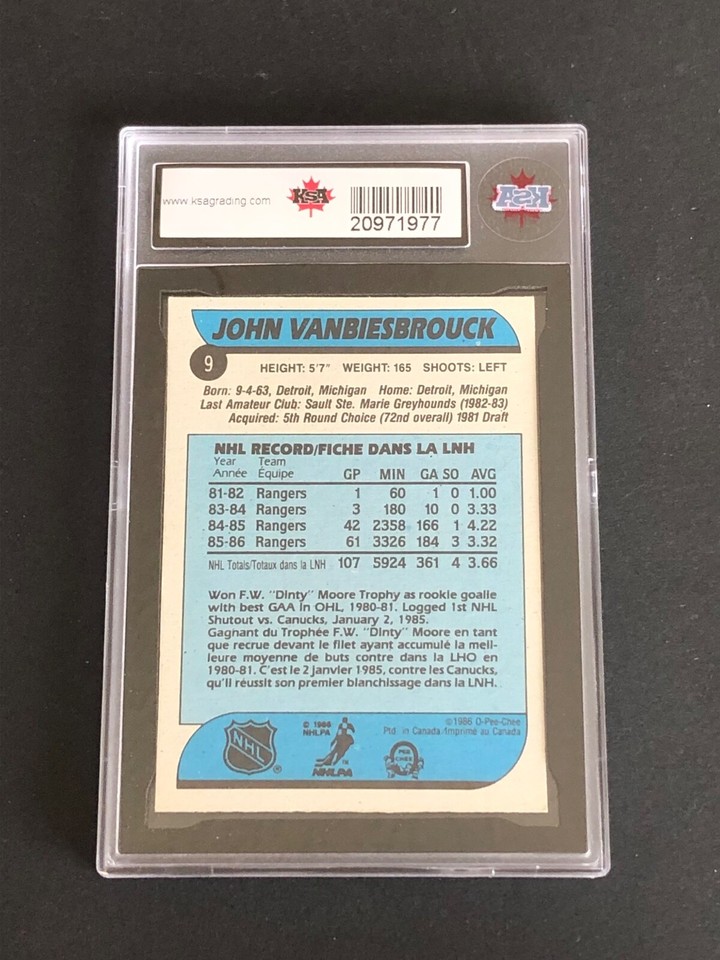 KSA 6.5, 1986-87 OPC John Vanbiesbrouck ROOKIE Card #9 *Goalie* | eBay