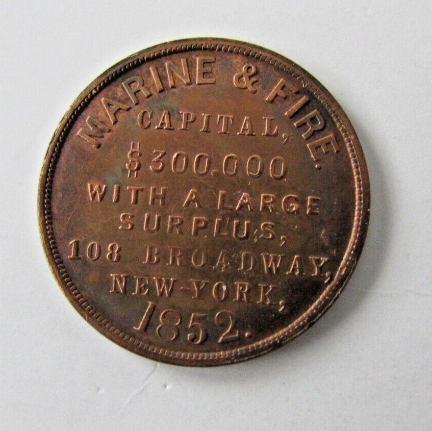 Metropolitan Insurance Co Token Marine & Fire Ship 1852 New York | eBay