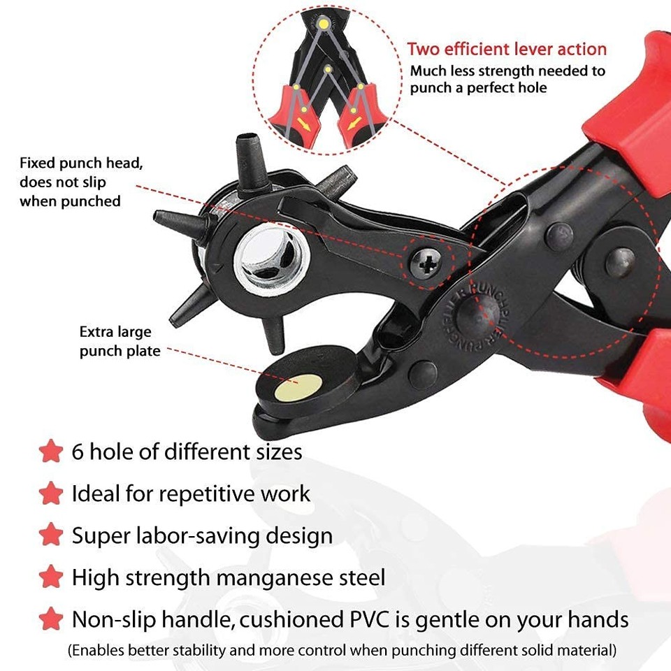 Leather Hole Punch Tool Set, Belt Puncher Kit, Professional 01-Red ...