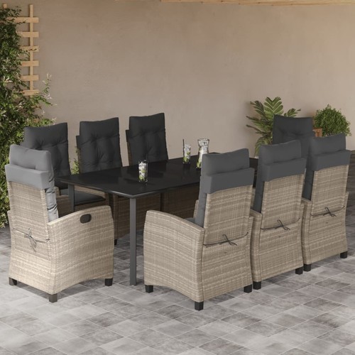 Set Pranzo da Giardino 9pz con Cuscini Grigio Chiaro Polyrattan 2461601 ...